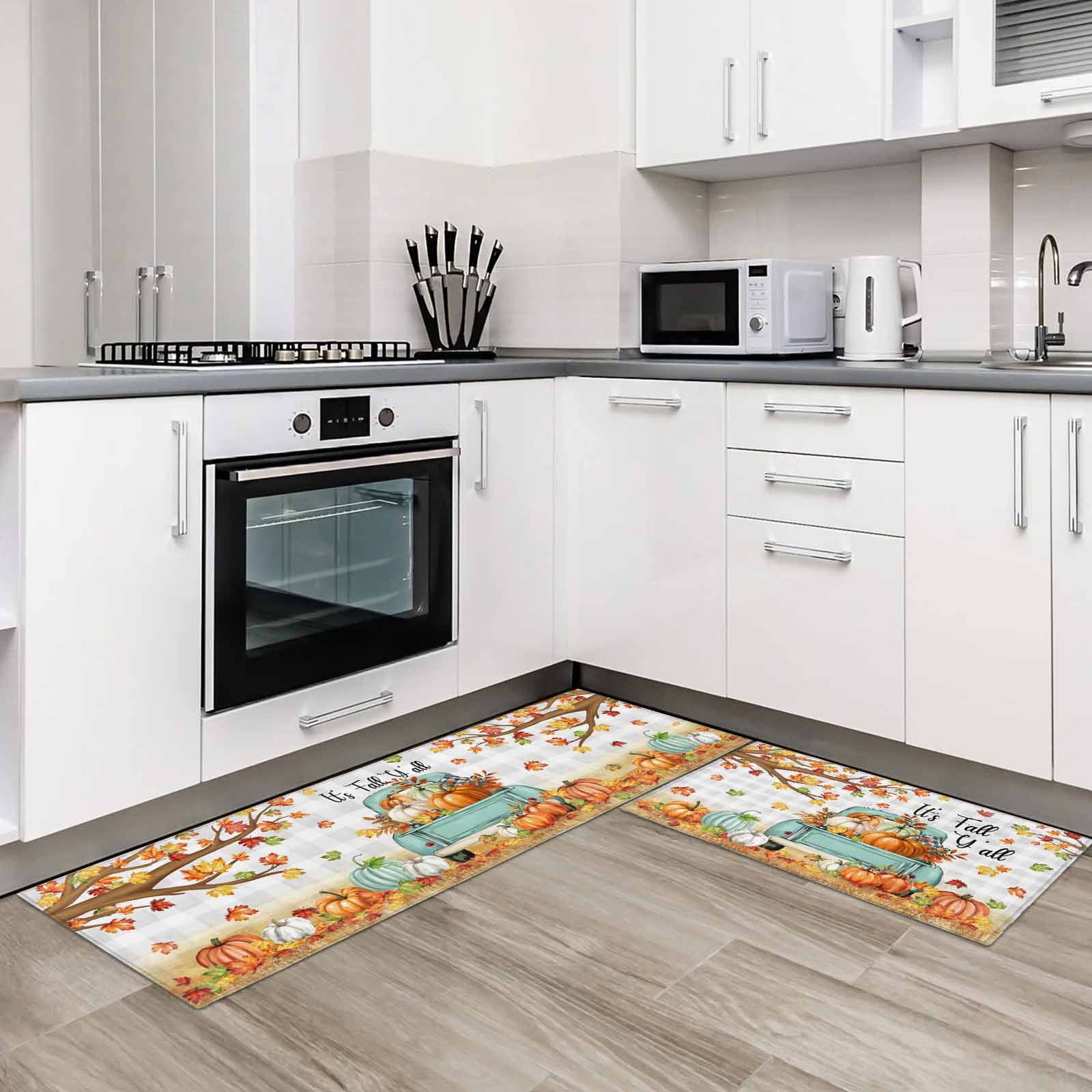 Fall 2 Pieces Non-Slip Kitchen Mat Set Thanksgiving Maple Leaf Branch ...