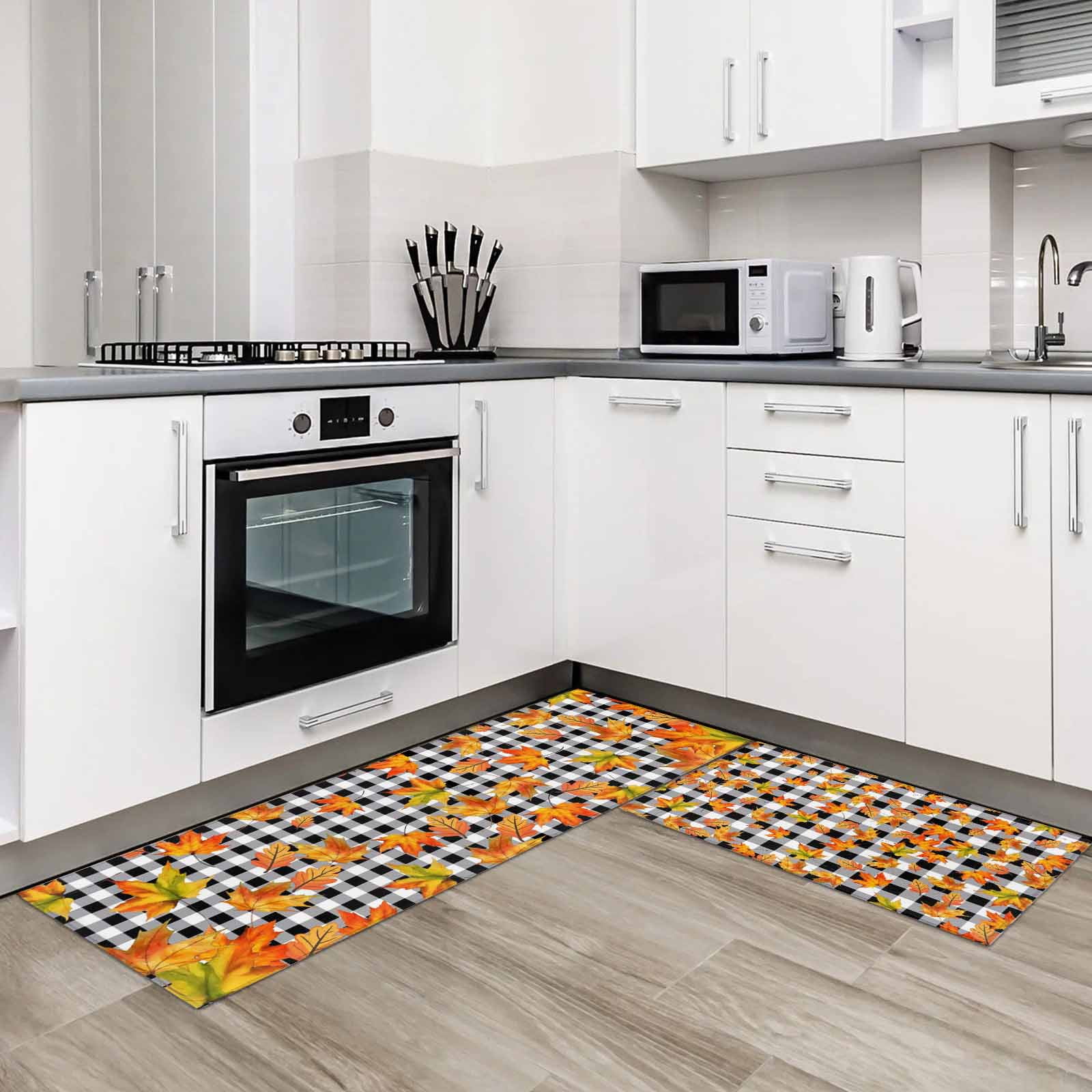Fall 2 Pieces Non-Slip Kitchen Mat Set Thanksgiving Orange Green Maple ...
