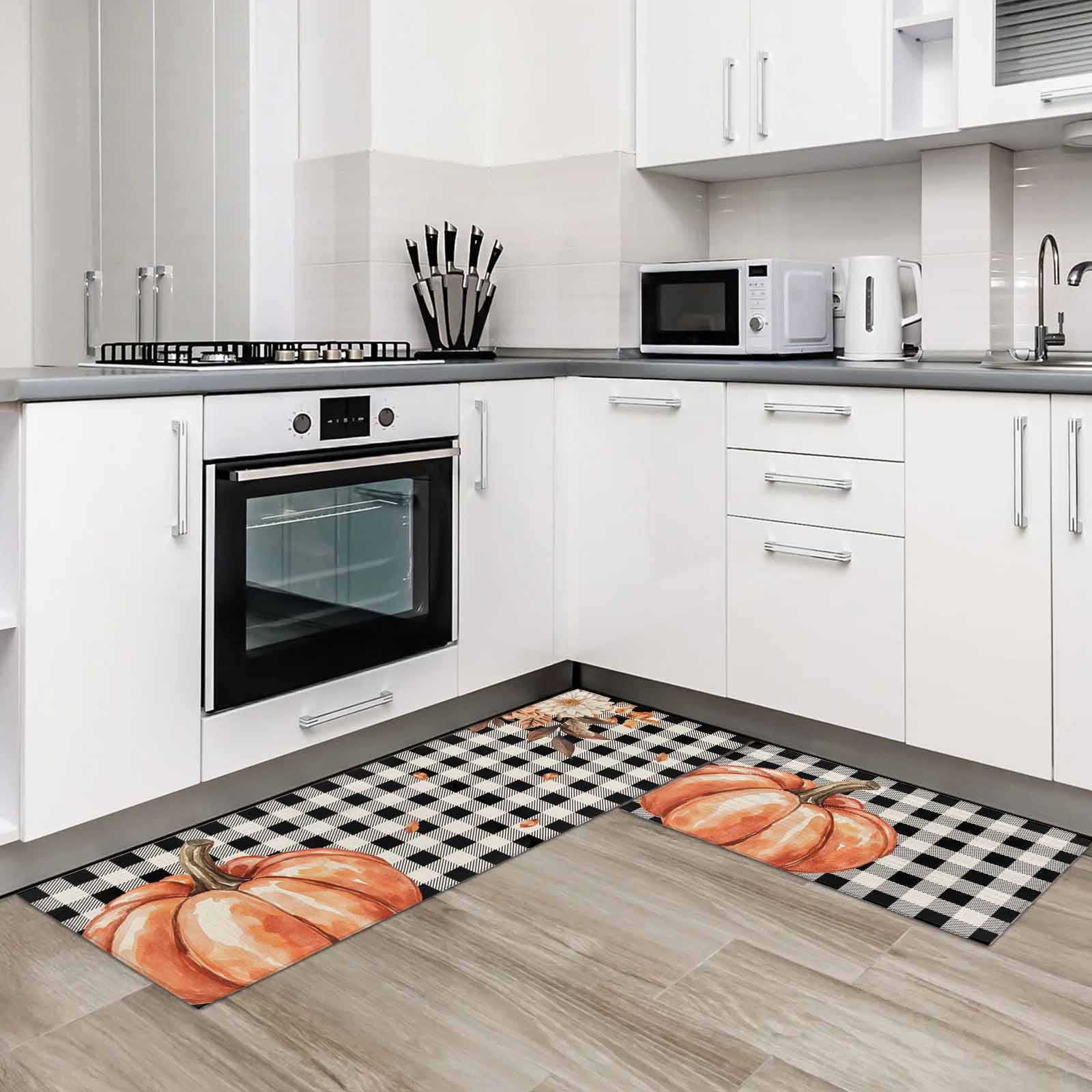 Fall 2 Pieces Non-Slip Kitchen Mat Set Thanksgiving Orange Pumpkin ...