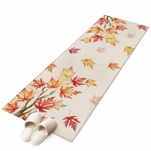 Fall 2'x6' Runner Rug, Thanksgiving Maple Leaf Orange Red Botanical ...