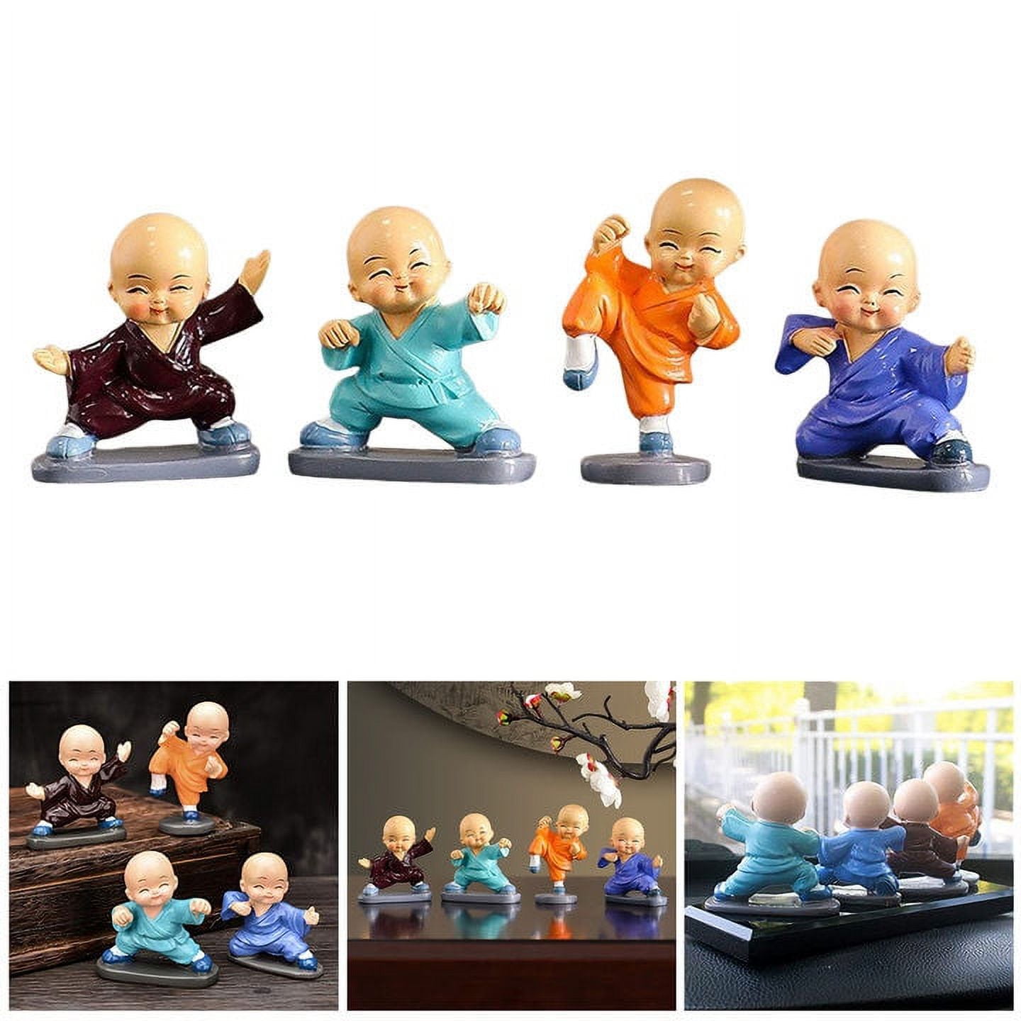 Fall 2024 Cute Little Monks Statue 4pcs Resin Chinese Drunken Fu Buddha ...
