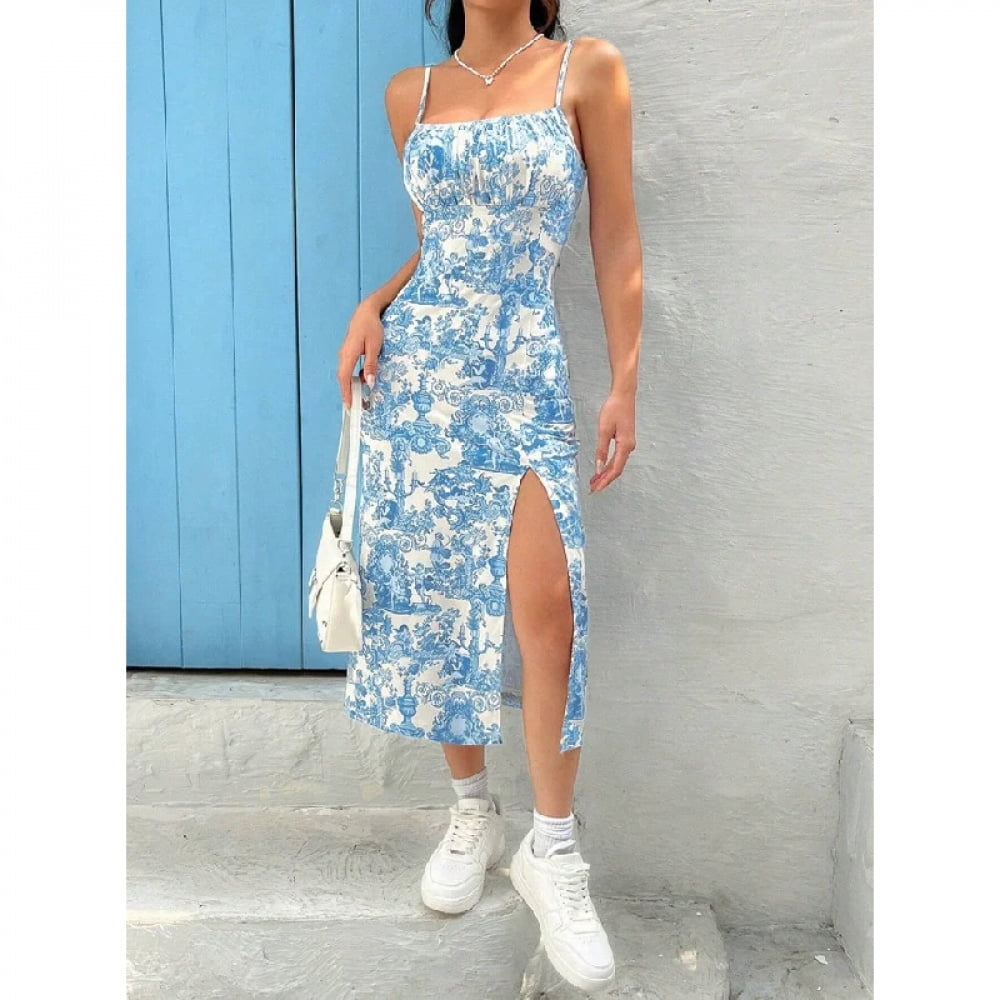 Fall 2025 Long Dress Strapless Wrap Chest High Slit Daisy Leopard Print ...