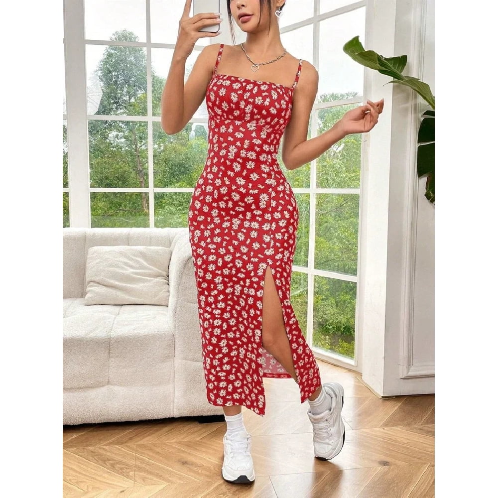 Fall 2025 Long Dress Strapless Wrap Chest High Slit Daisy Leopard Print ...