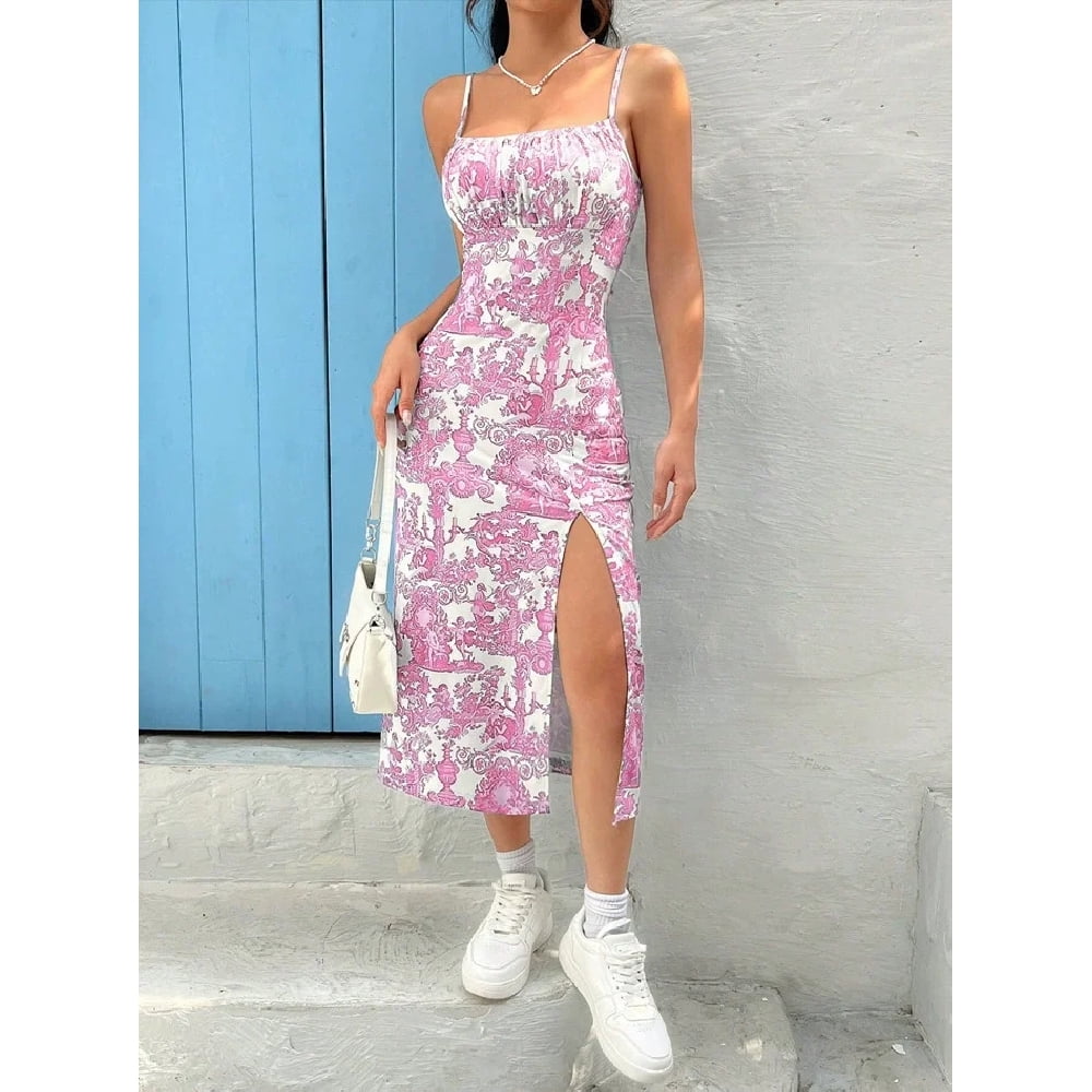 Fall 2025 Long Dress Strapless Wrap Chest High Slit Daisy Leopard Print ...