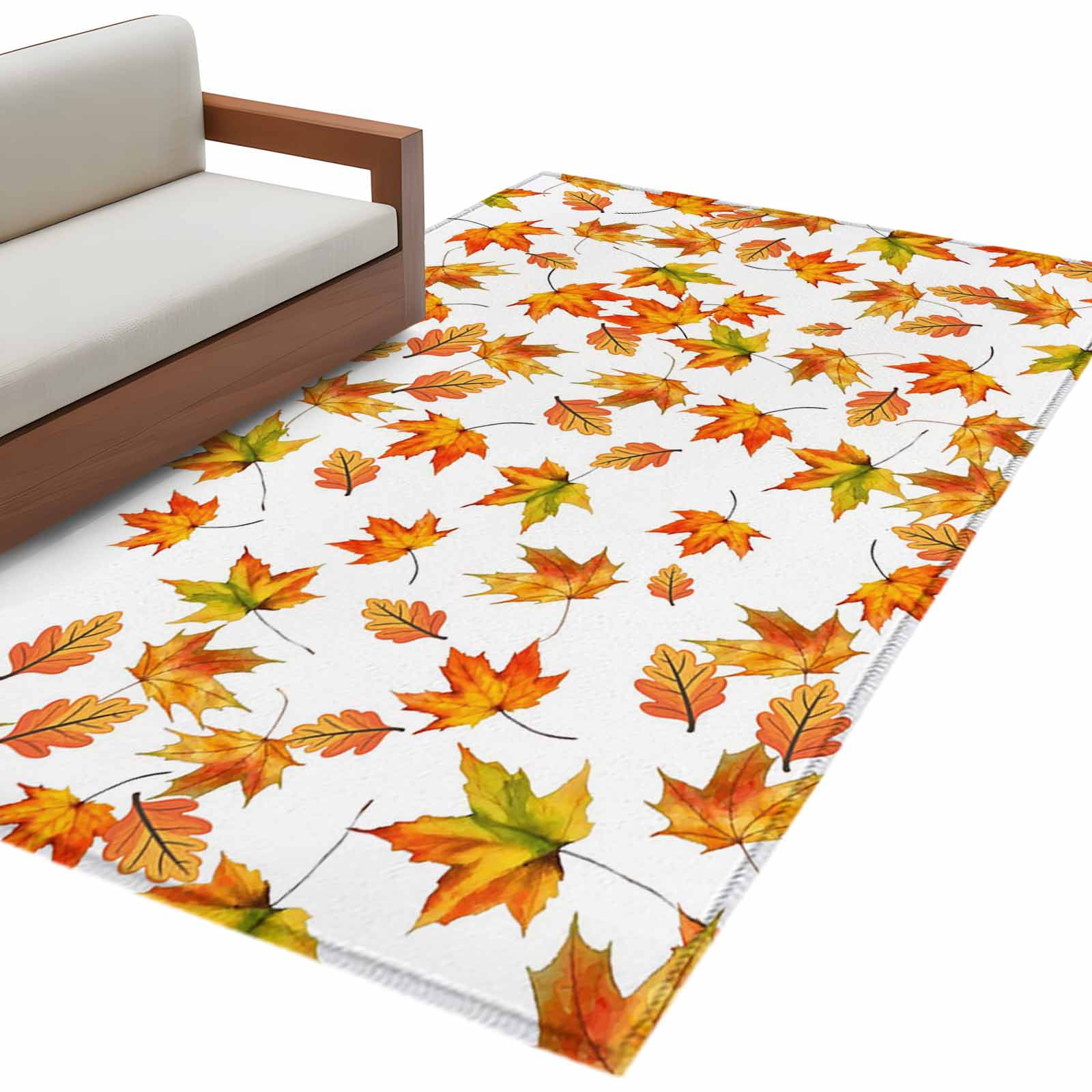 Fall 3'x5' Washable Rug, Thanksgiving Watercolor Orange Green Maple ...