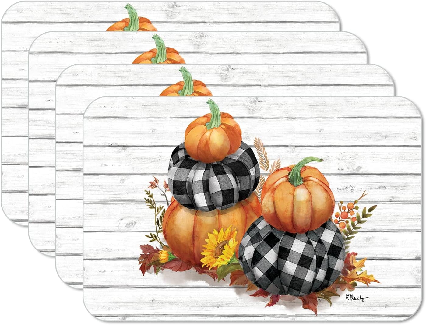 Fall 4 Pack Reversible Easy Care Flexible Plastic Placemats Made in The ...