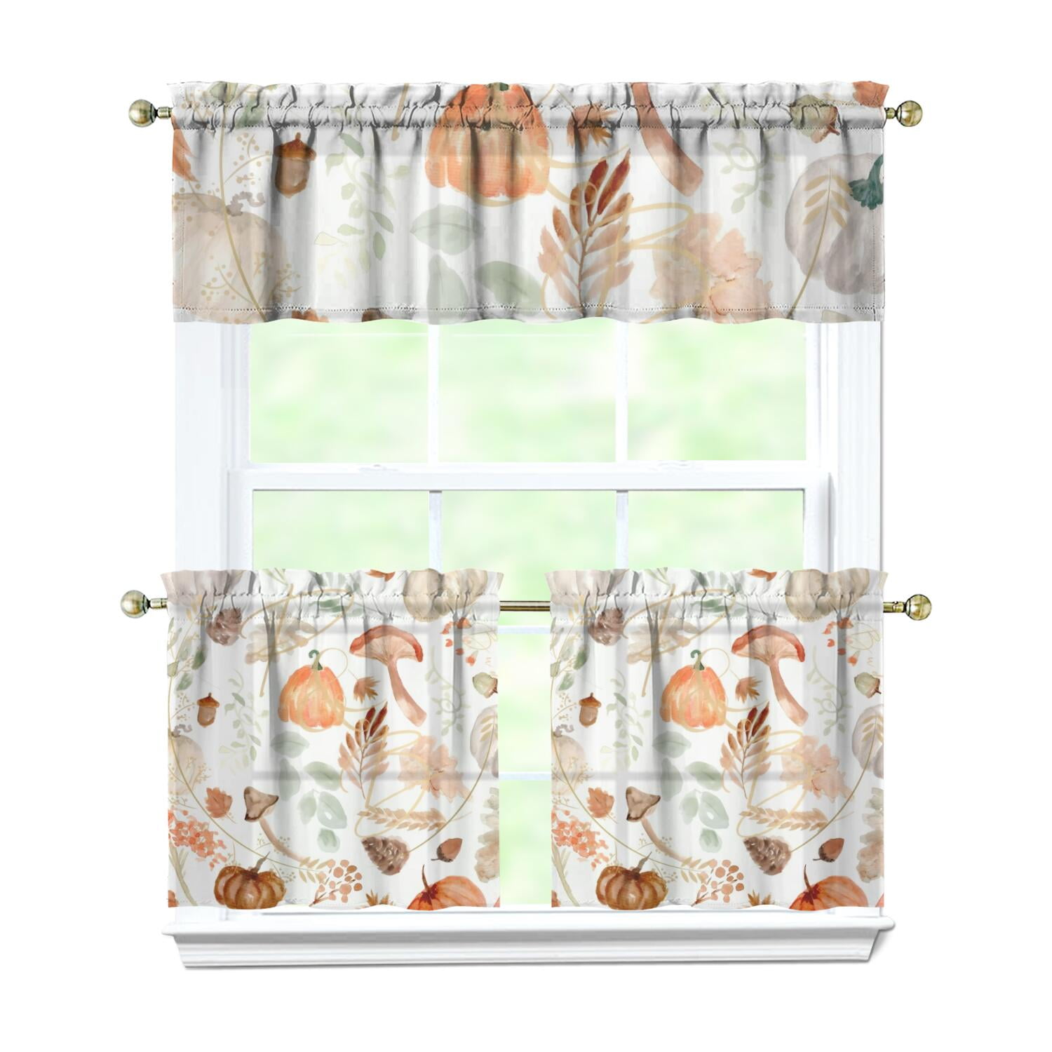 Fall Aesthetic Print Kitchen Curtains Set of 3 - Pumpkin Thanksgiving ...