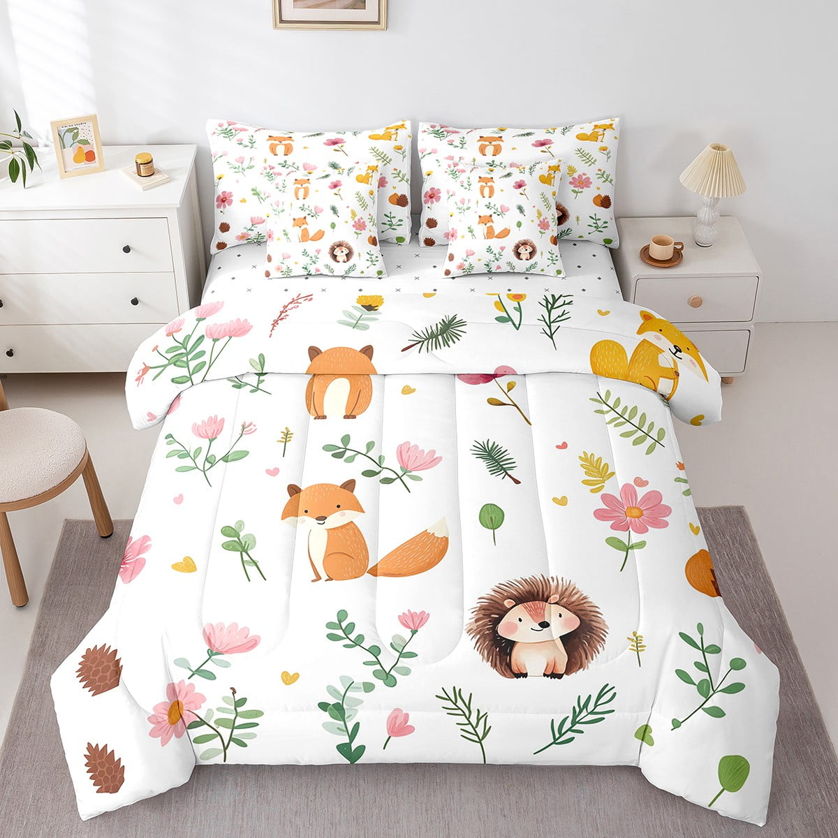 Fall Animal Bed In A Bag Room Decor,Cute Hedgehog Fox Bedding Set Cute ...