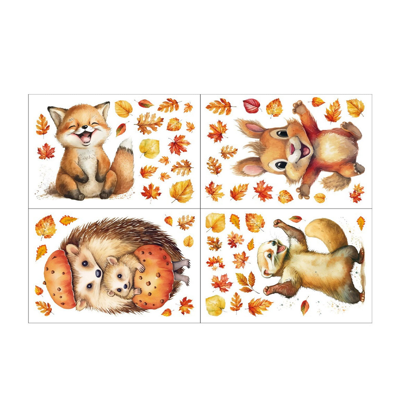 Fall Animals Window Clings Autumn Pumpkin Squirrel Owl Glass Sticker ...
