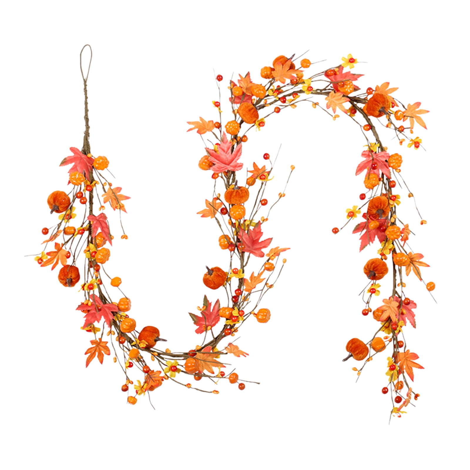 Fall Artificial Garland with Pumpkin & Berries, Autumn Mixed Maple ...