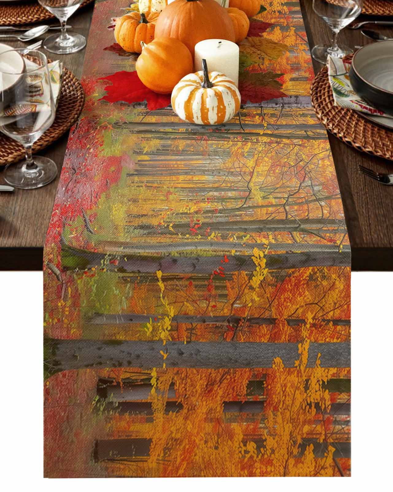 Fall Autumn Forest Table Runner-Cotton Linen- 70 Inch Holiday Dresser ...