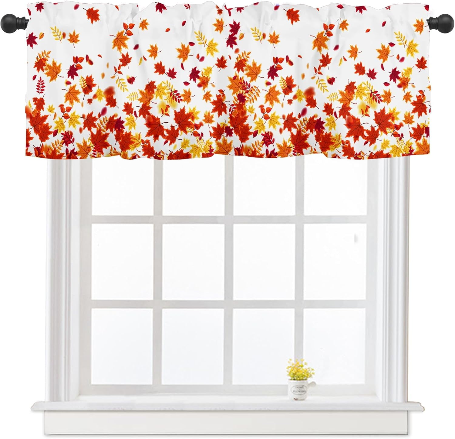 Fall Autumn Kitchen Curtains Valances for Windows Orange Maple Leaves ...