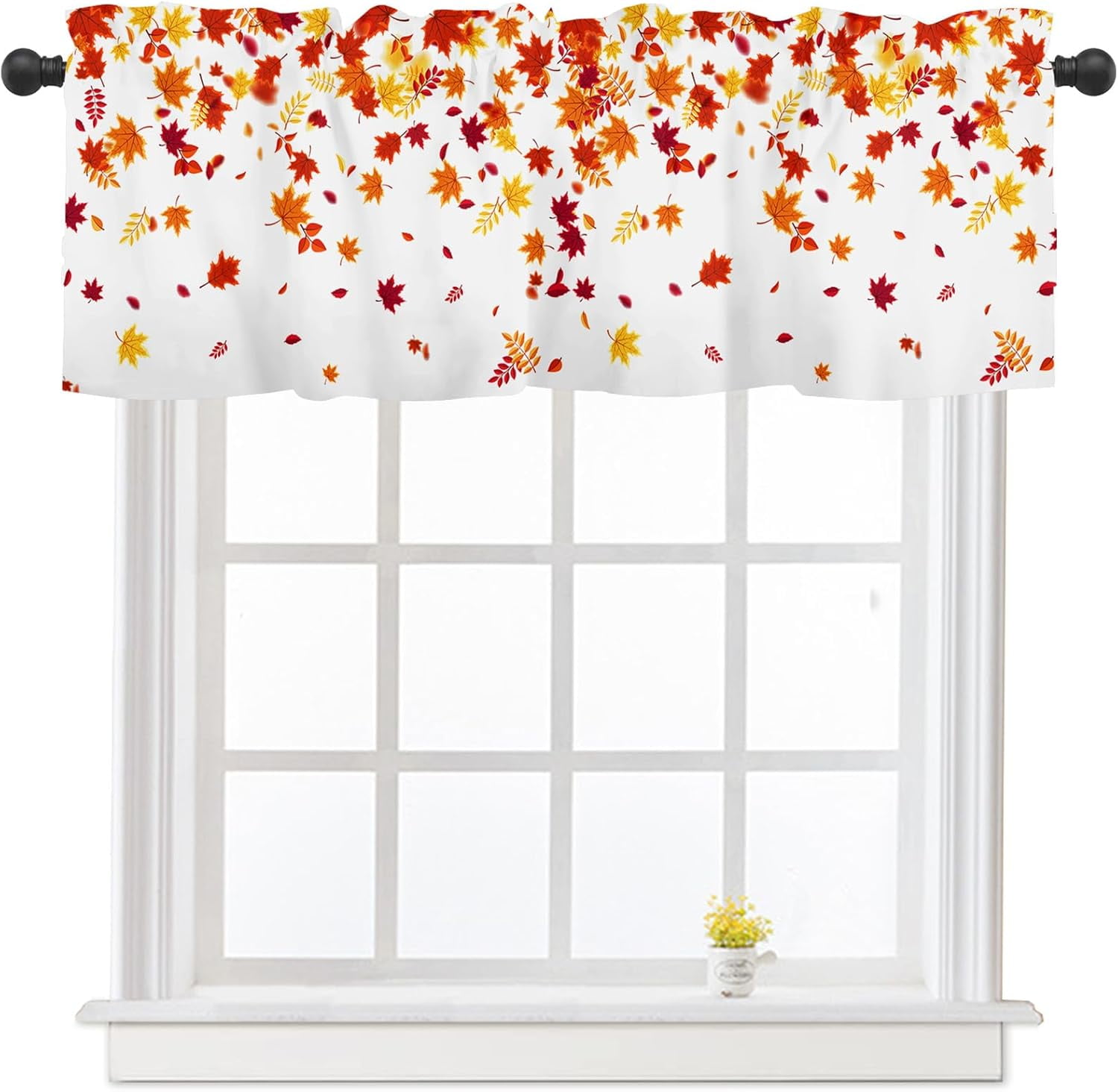 Fall Autumn Kitchen Curtains Valances for Windows Orange White Maple ...