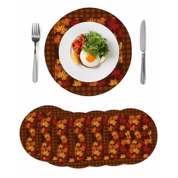 Fall Autumn Maple Leaf Round Table Placemats set of 6, Thanksgiving ...