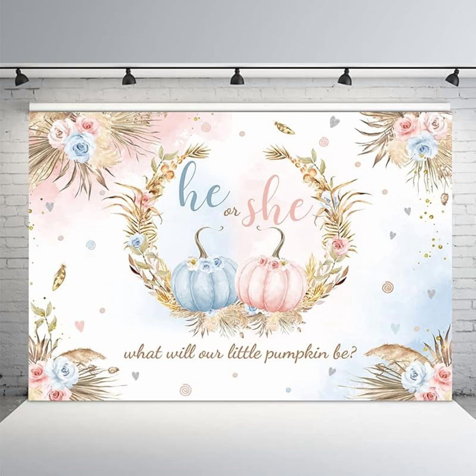 Fall Autumn Pumpkin Gender Reveal Beautiful Backdrop Fall Autumn He or ...