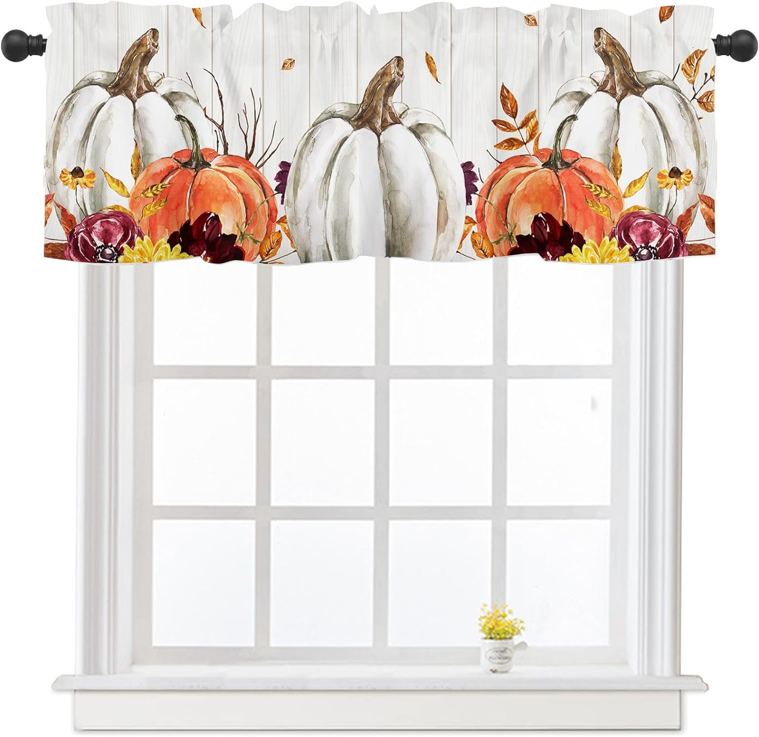 Fall Autumn Pumpkins Kitchen Curtains Valances for Windows Orange Blue ...