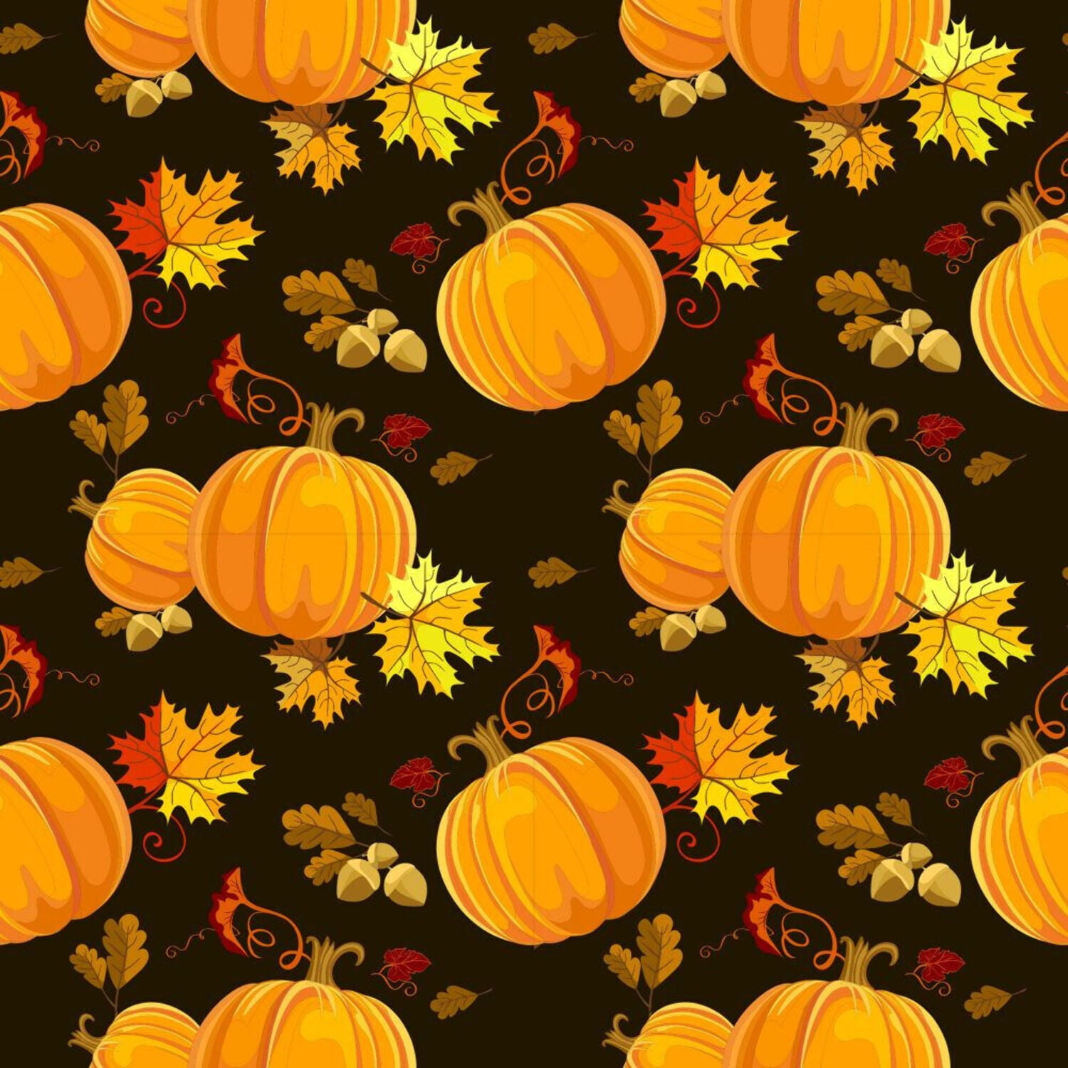 Fall Autumn Thanksgiving Fabric Pumpkins and Leaves on Black by the ...