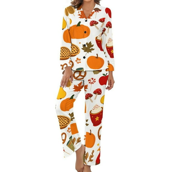 Fall Autumn Thanksgiving Pajamas Woman Vintage Pajamas Set 2 Piece Long ...