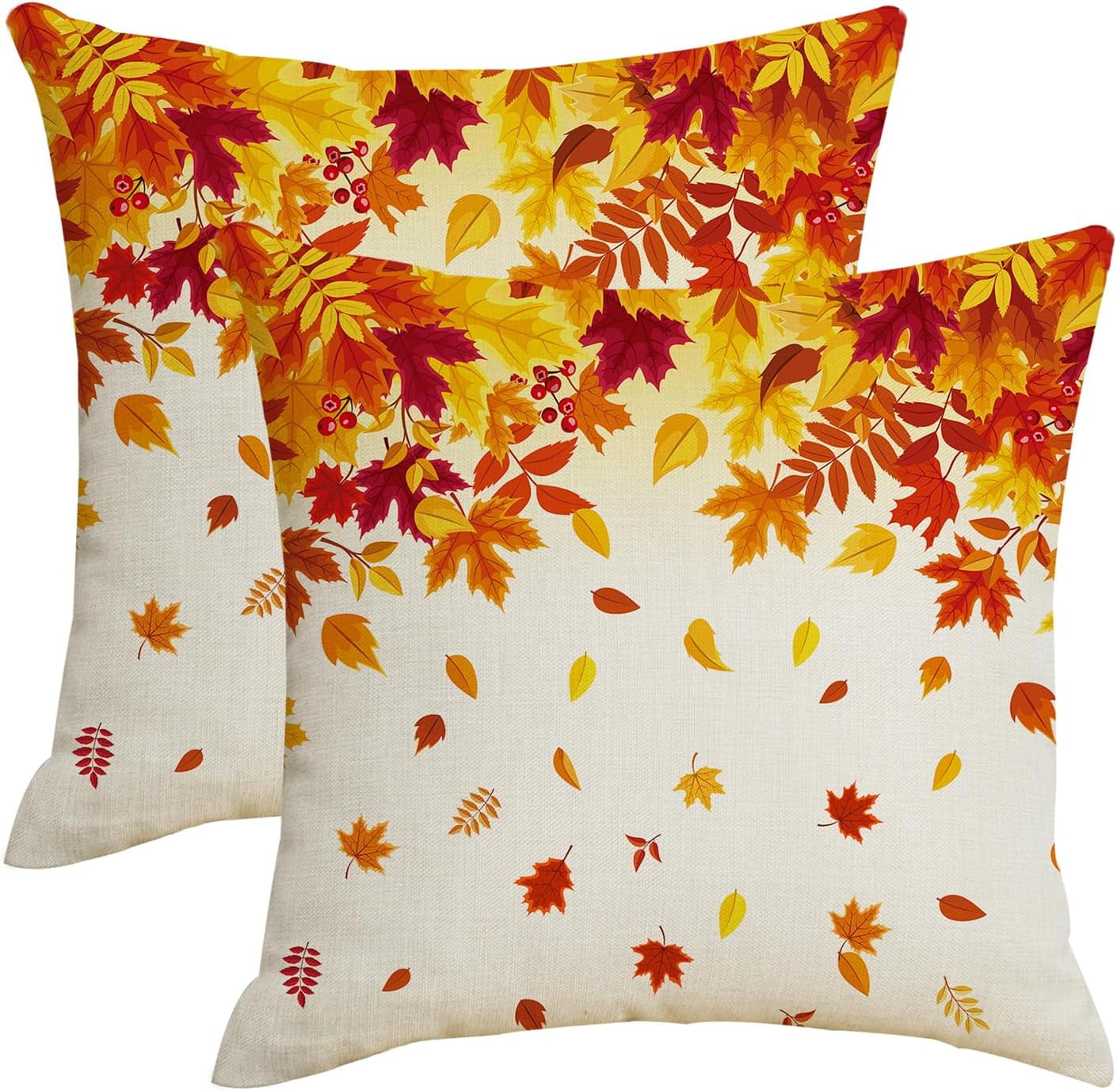 Fall Autumn Throw Pillows Cover 18x18 Inch Orange Maple Leaves Outdoor ...