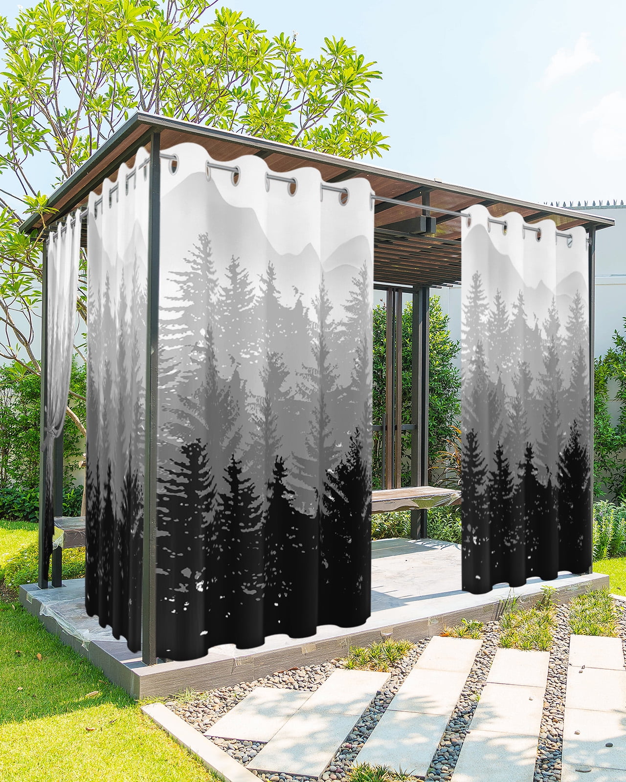 Fall Autumn Tree Outdoor Curtains for Patio Waterproof,Forest Grey ...