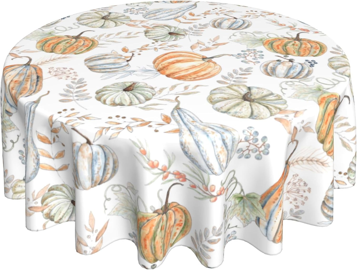 Fall Autumn White Pumpkin Round Tablecloth 60 Inch Thanksgiving Orange ...