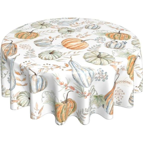 Fall Autumn White Pumpkin Round Tablecloth 60 Inch Thanksgiving Orange ...