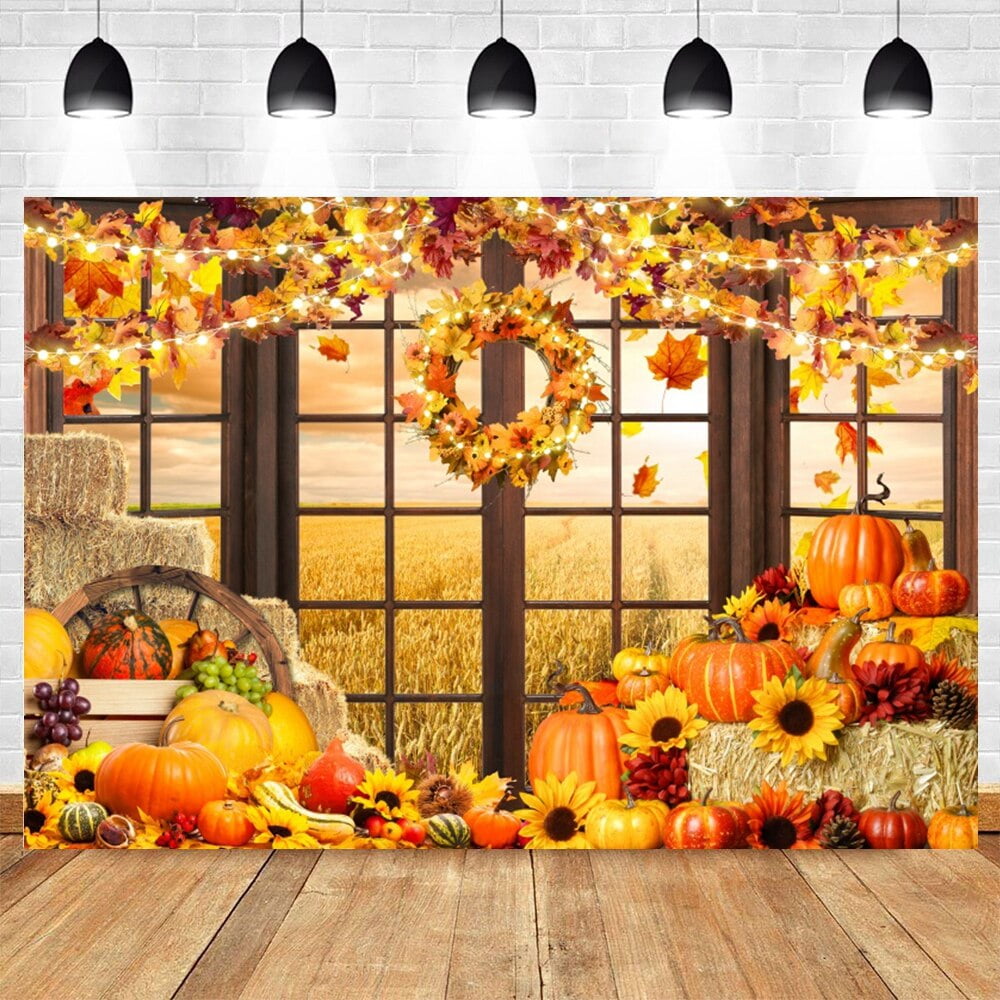 Fall Backdrop Autumn Scenery Farm Warehouse Pumpkin Haystack Barn Maple ...