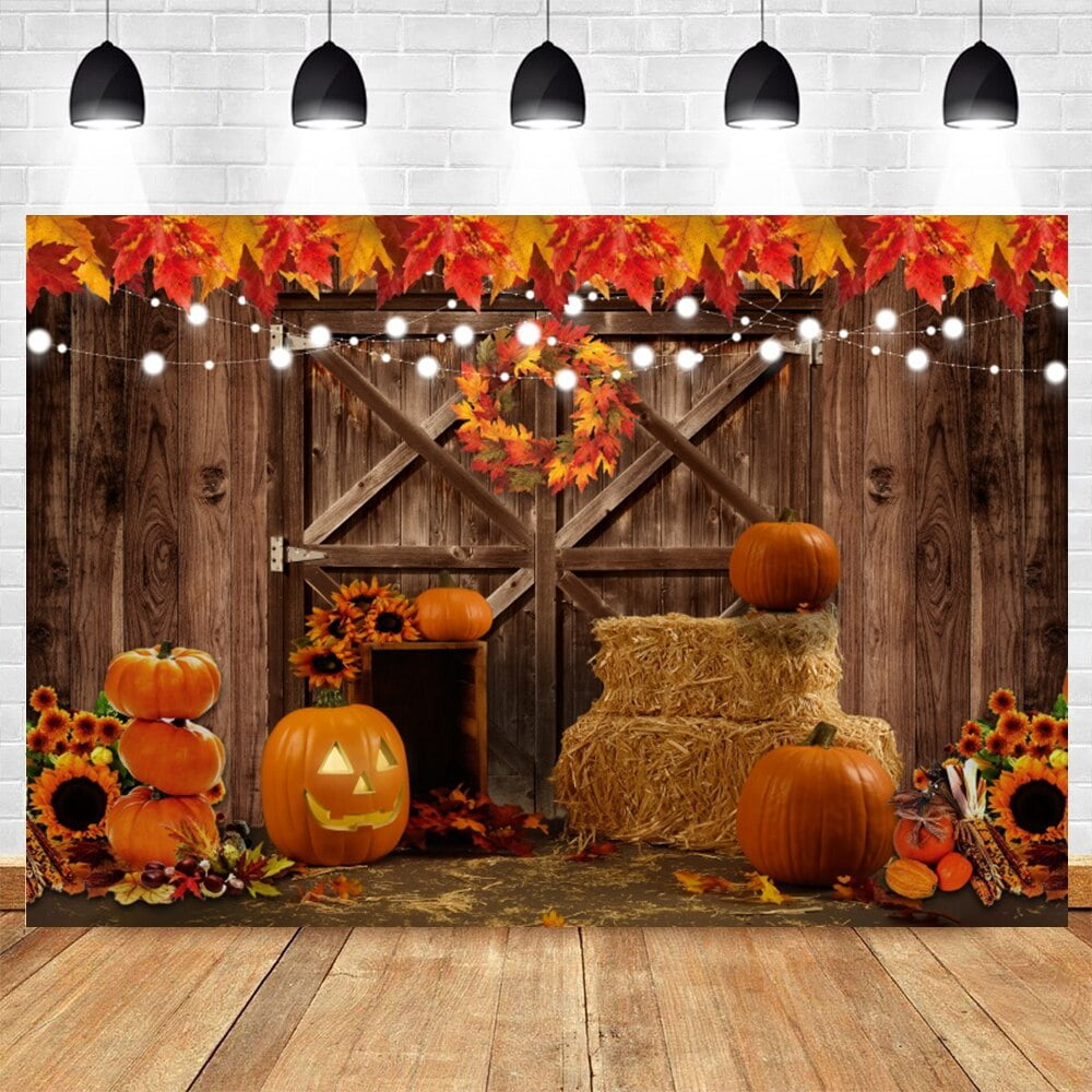 Fall Backdrop Autumn Scenery Farm Warehouse Pumpkin Haystack Barn Maple ...