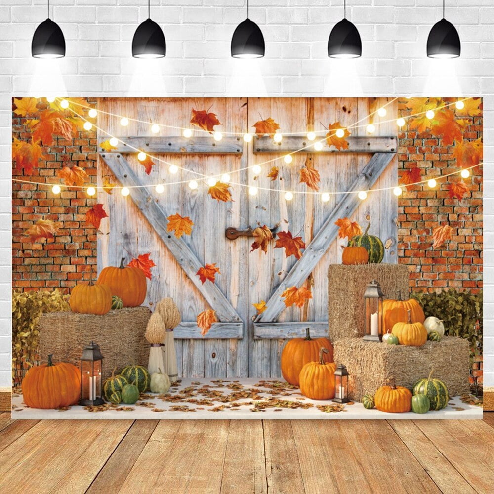 Fall Backdrop Autumn Scenery Farm Warehouse Pumpkin Haystack Barn Maple ...