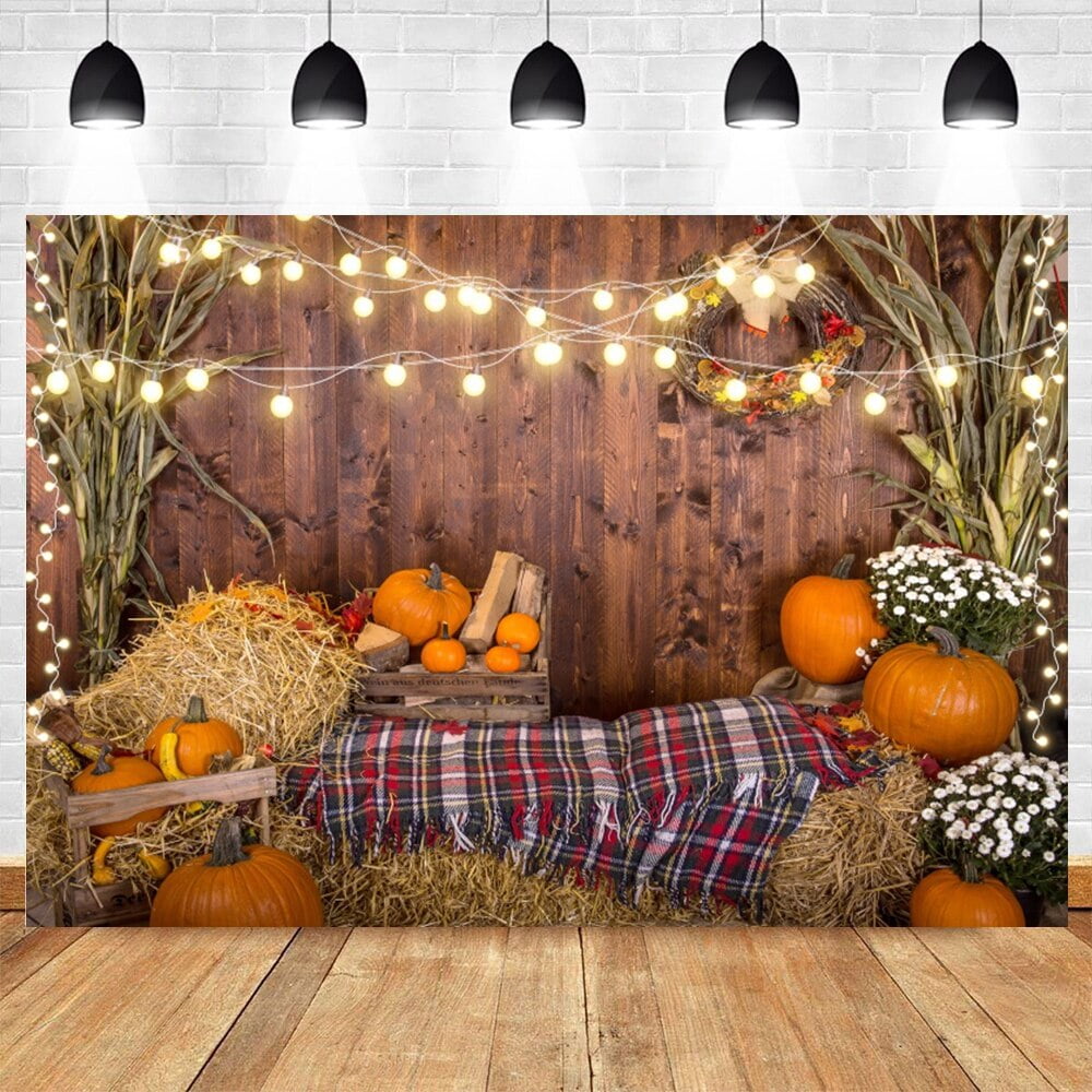 Fall Backdrop Autumn Scenery Farm Warehouse Pumpkin Haystack Barn Maple ...