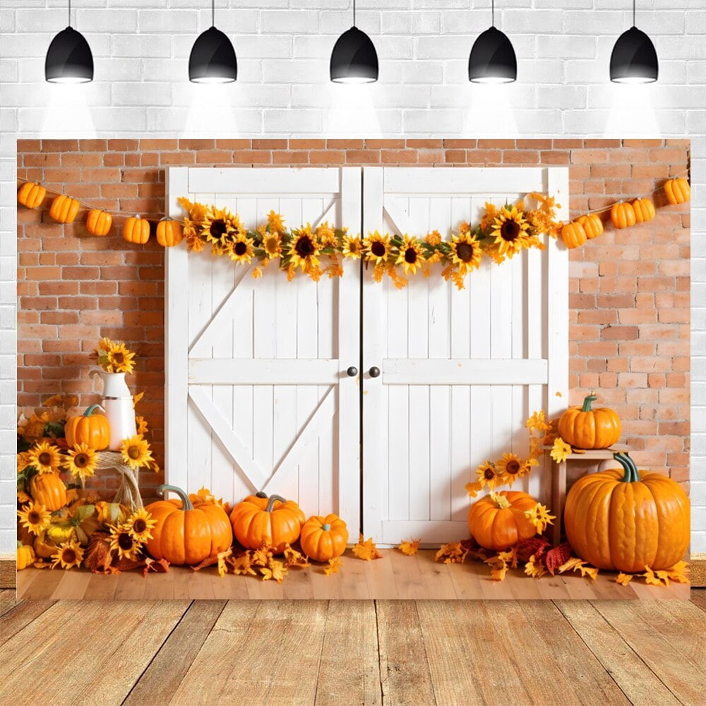 Fall Backdrop Autumn Scenery Farm Warehouse Pumpkin Haystack Barn Maple ...