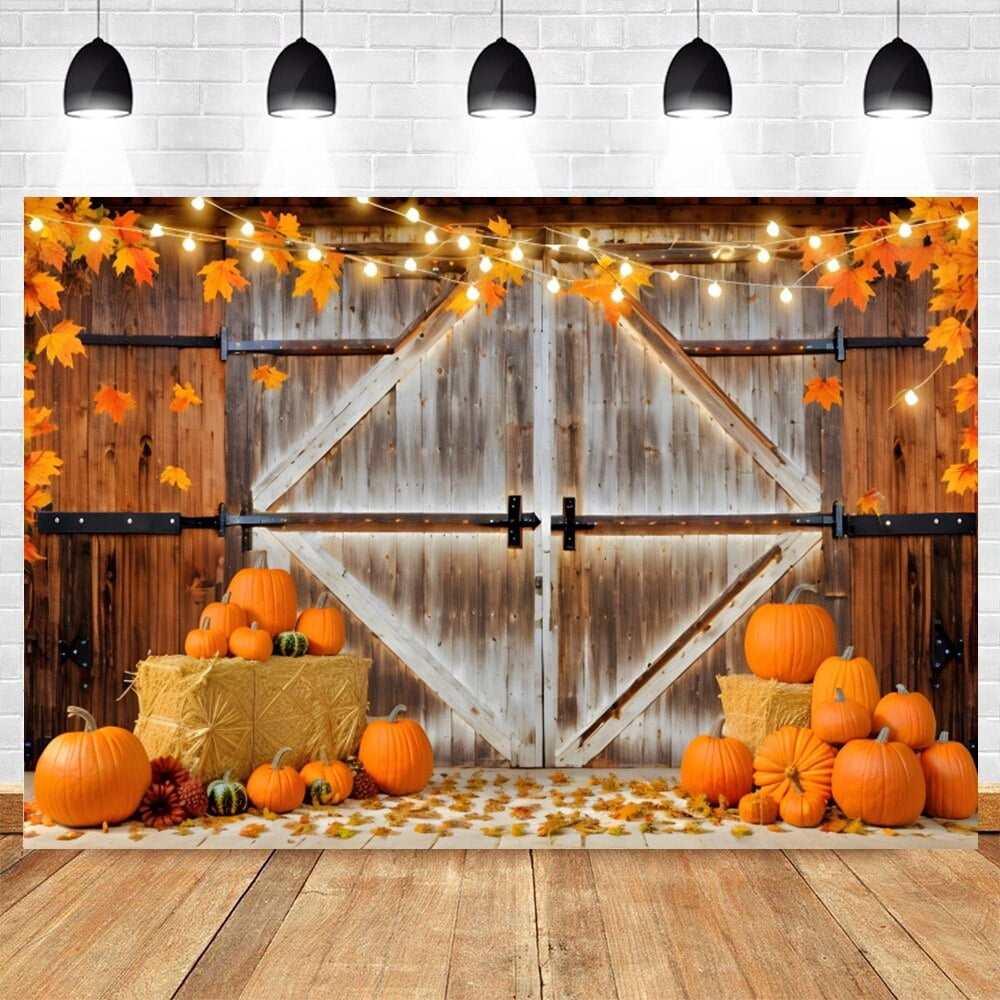 Fall Backdrop Autumn Scenery Farm Warehouse Pumpkin Haystack Barn Maple ...