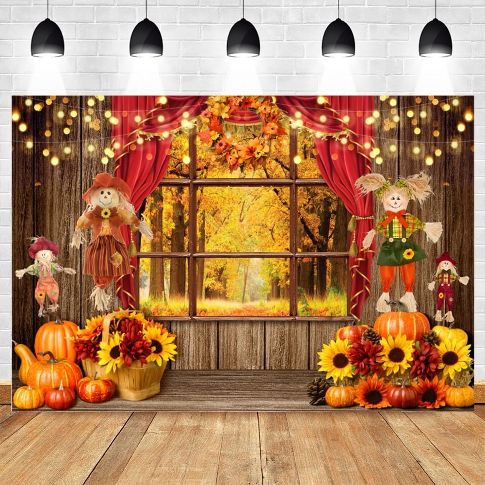 Fall Backdrop Autumn Scenery Farm Warehouse Pumpkin Haystack Barn Maple ...