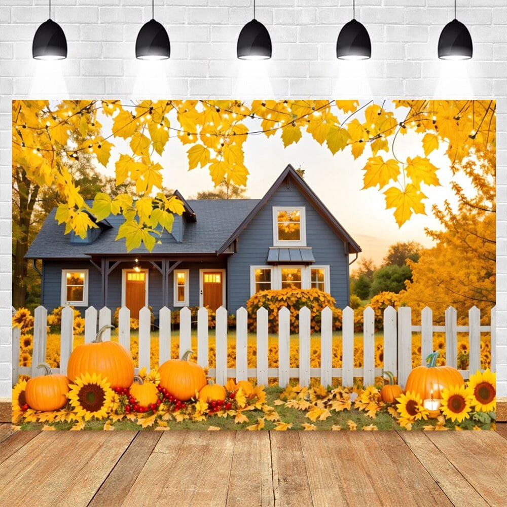 Fall Backdrop Autumn Scenery Farm Warehouse Pumpkin Haystack Barn Maple ...