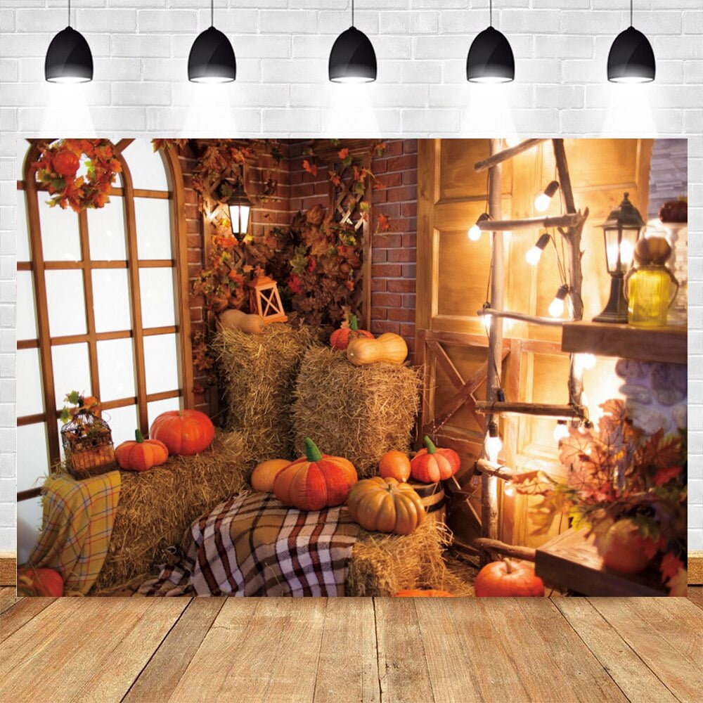 Fall Backdrop Autumn Scenery Farm Warehouse Pumpkin Haystack Barn Maple ...