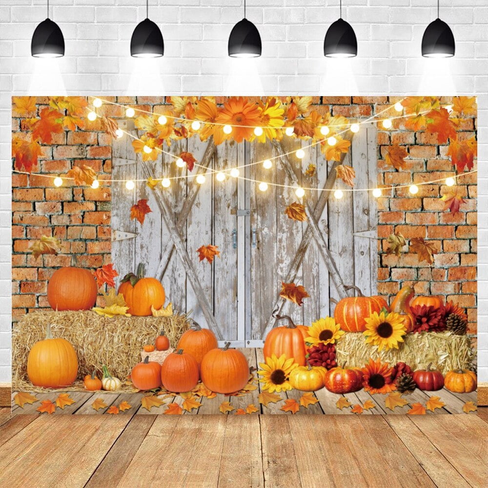 Fall Backdrop Autumn Scenery Farm Warehouse Pumpkin Haystack Barn Maple ...