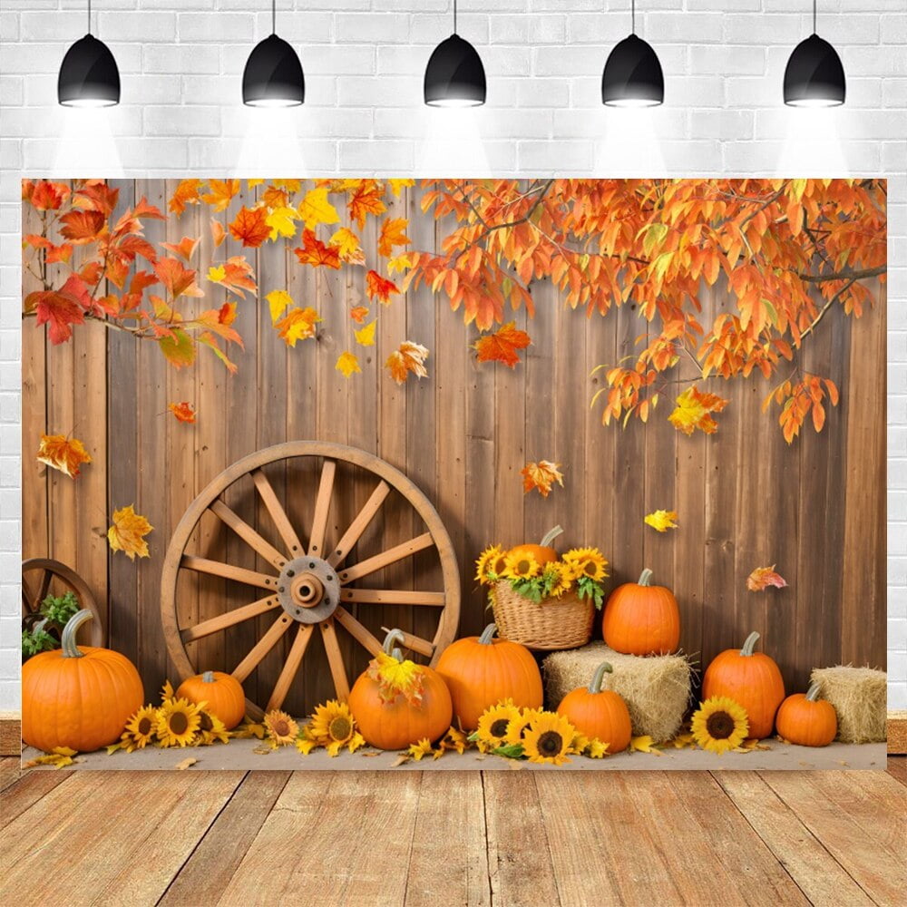 Fall Backdrop Autumn Scenery Farm Warehouse Pumpkin Haystack Barn Maple ...
