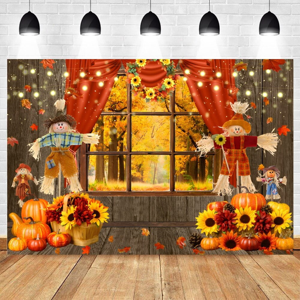 Fall Backdrop Autumn Scenery Farm Warehouse Pumpkin Haystack Barn Maple ...