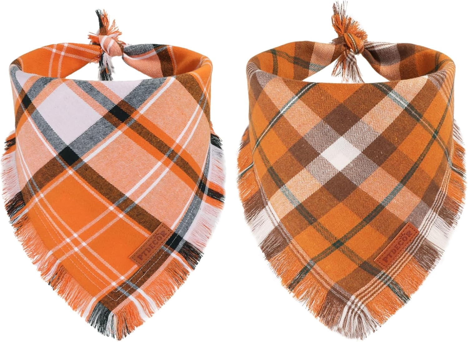 Fall Bandanas with Tassels Edges, 2 Orange Plaid Scarf Bib, Halloween ...