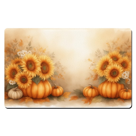 Fall Bath Mat A painting of sunflowers and pumpkins on a table. Rubber ...