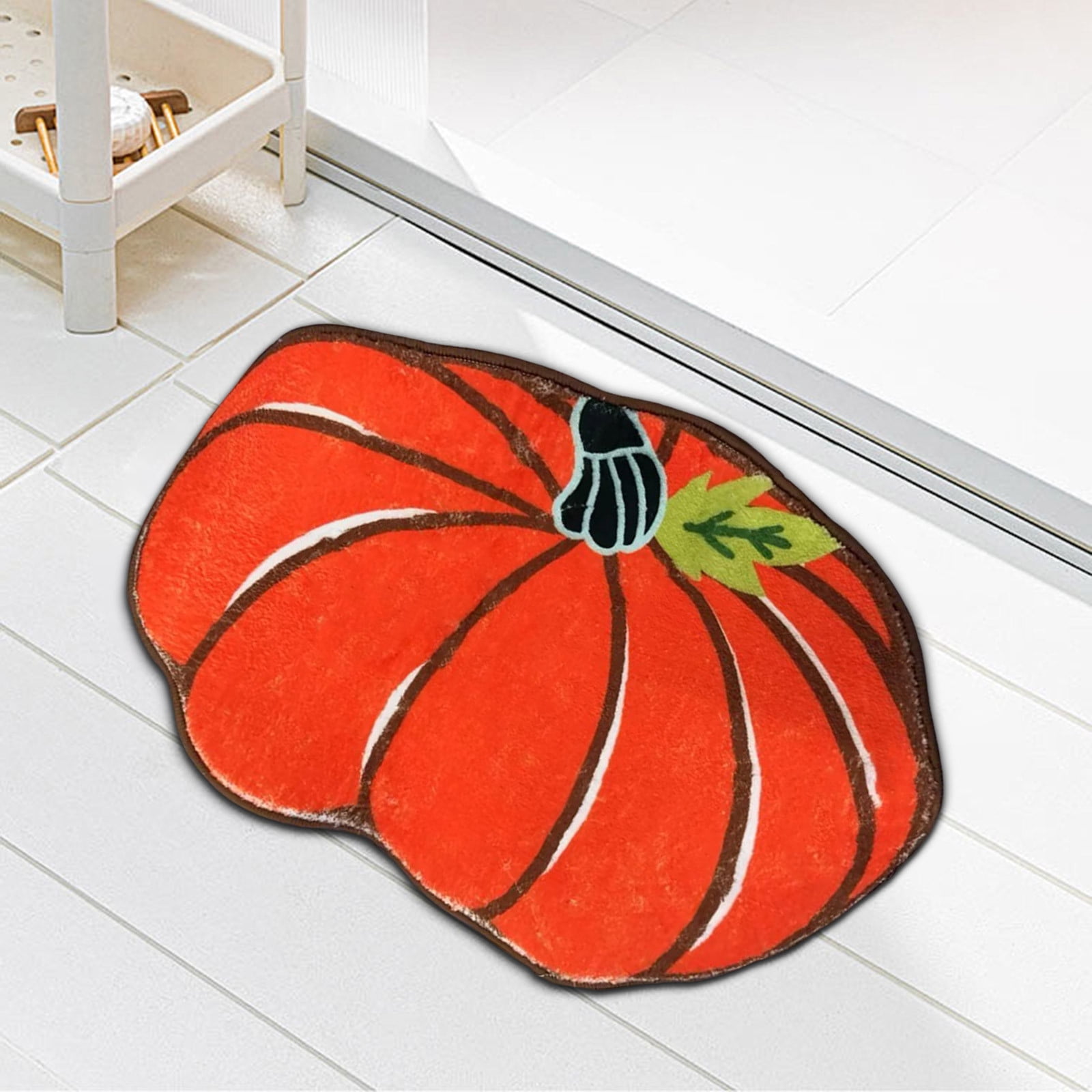 Fall Bathroom Rug Cute Pumpkin Shape Bath Mat Autumn Orange Non Slip Shower Rugs Foot Mat Front ...