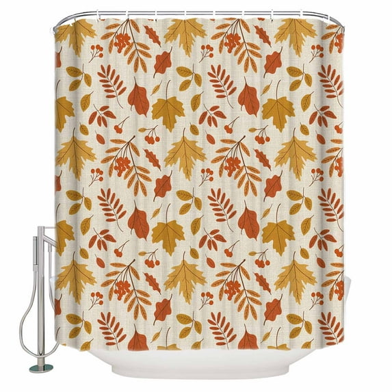 Fall Bathroom Shower Curtains with 12 Hooks Polyester Waterproof Shower ...