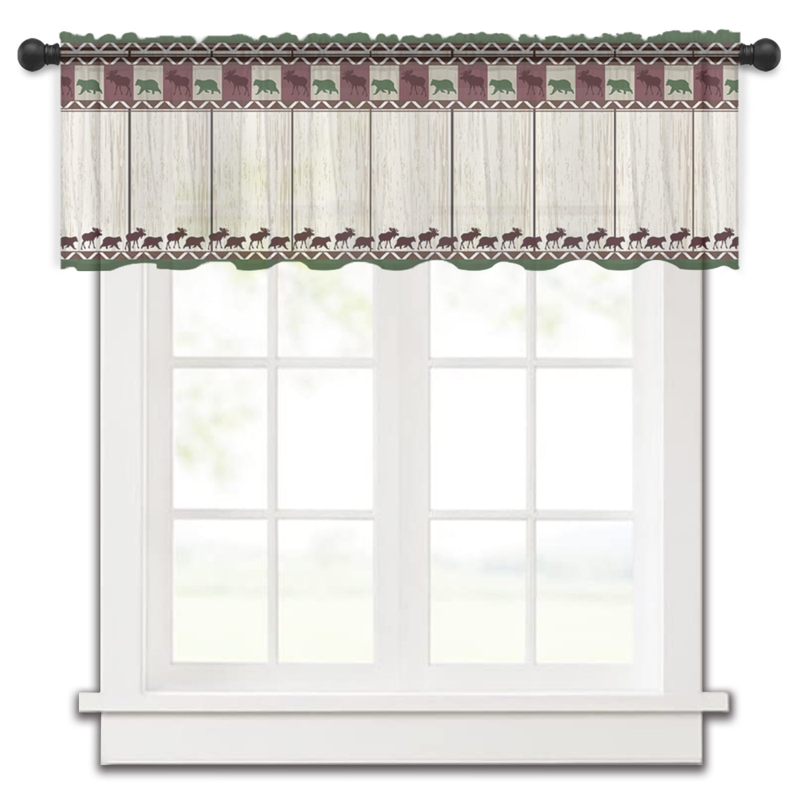 Fall Bear Deer Retro Wood Grain Rod Pocket Short Curtain Half-Curtain ...
