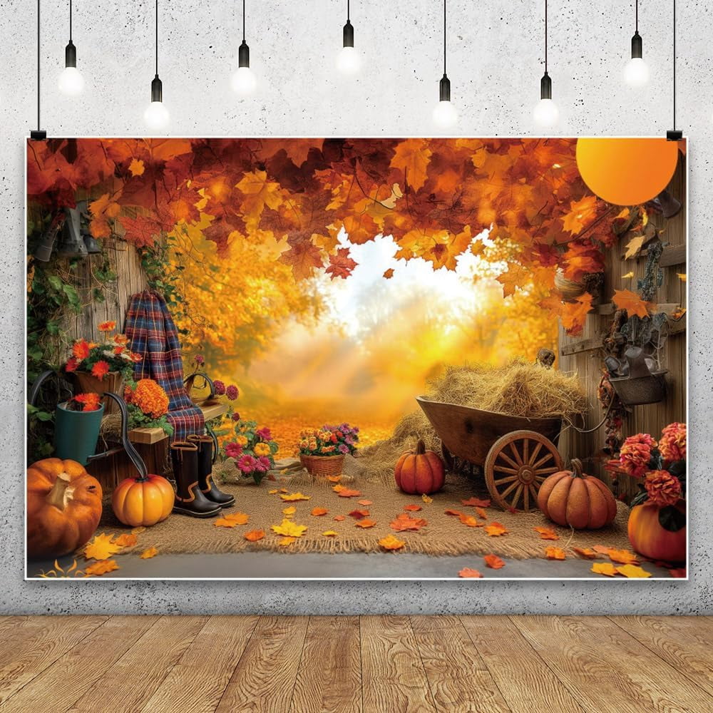Fall Beautiful Backdrop Maple Leaves Harvest Pumpkin Photography ...