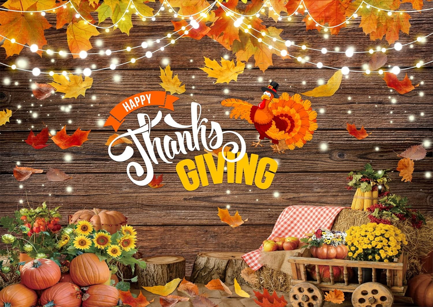 Fall Beautiful Wall Backdrop Thanksgiving Turkey & Pumpkin Decorations ...