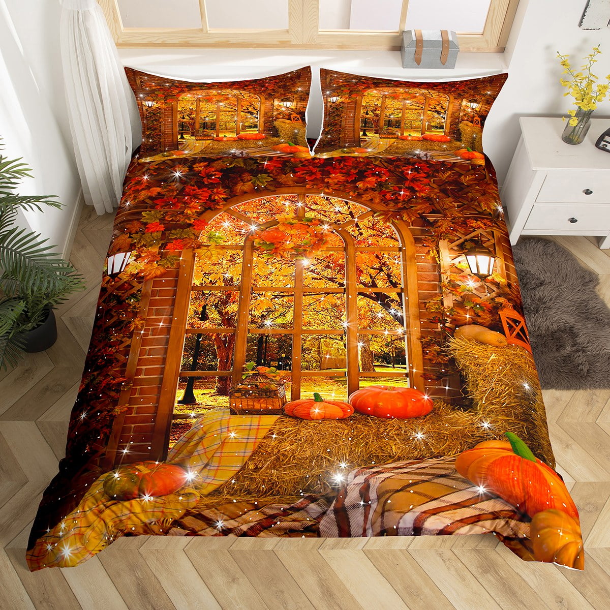 Fall Bedroom Decor Bedding Set Twin for Girls Women Autumn Harvest ...
