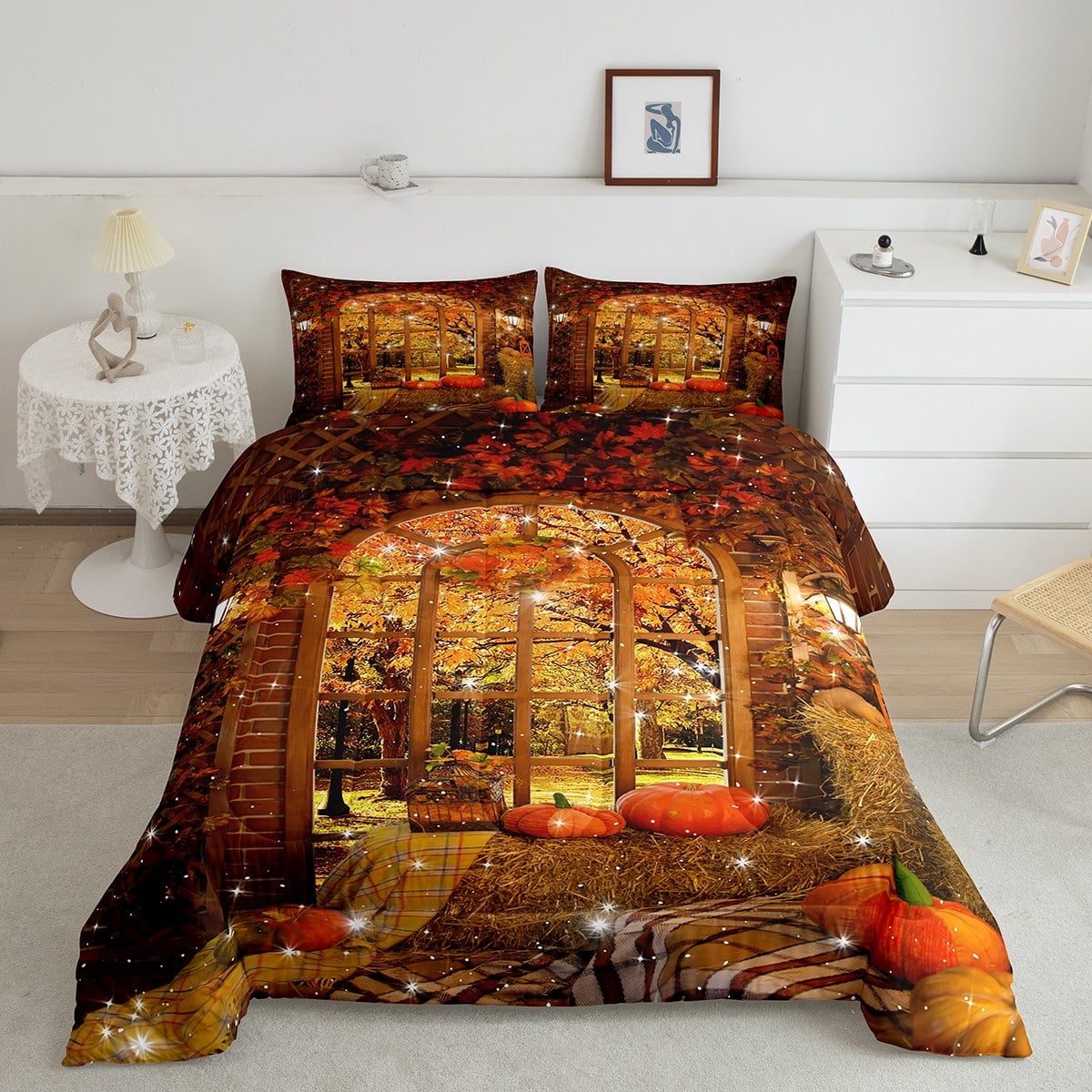Erosebridal Fall Bedding Comforter Set, Autumn Pumpkin Print, King Size ...