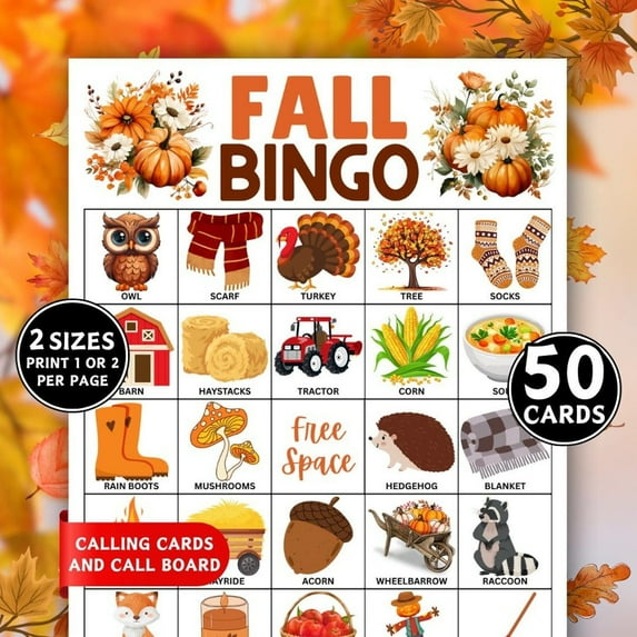 Fall Bingo Cards, Autumn Theme Party Game, Printable Fall Activity ...