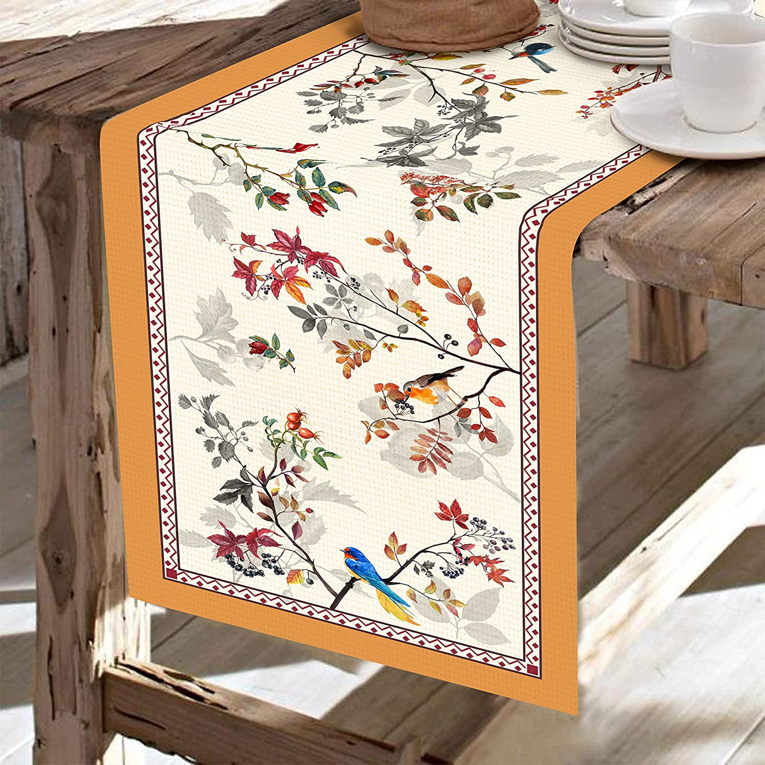 Fall Bird Floral Tablerunner,Autumn Thanksgiving Table Runner,Suitable ...