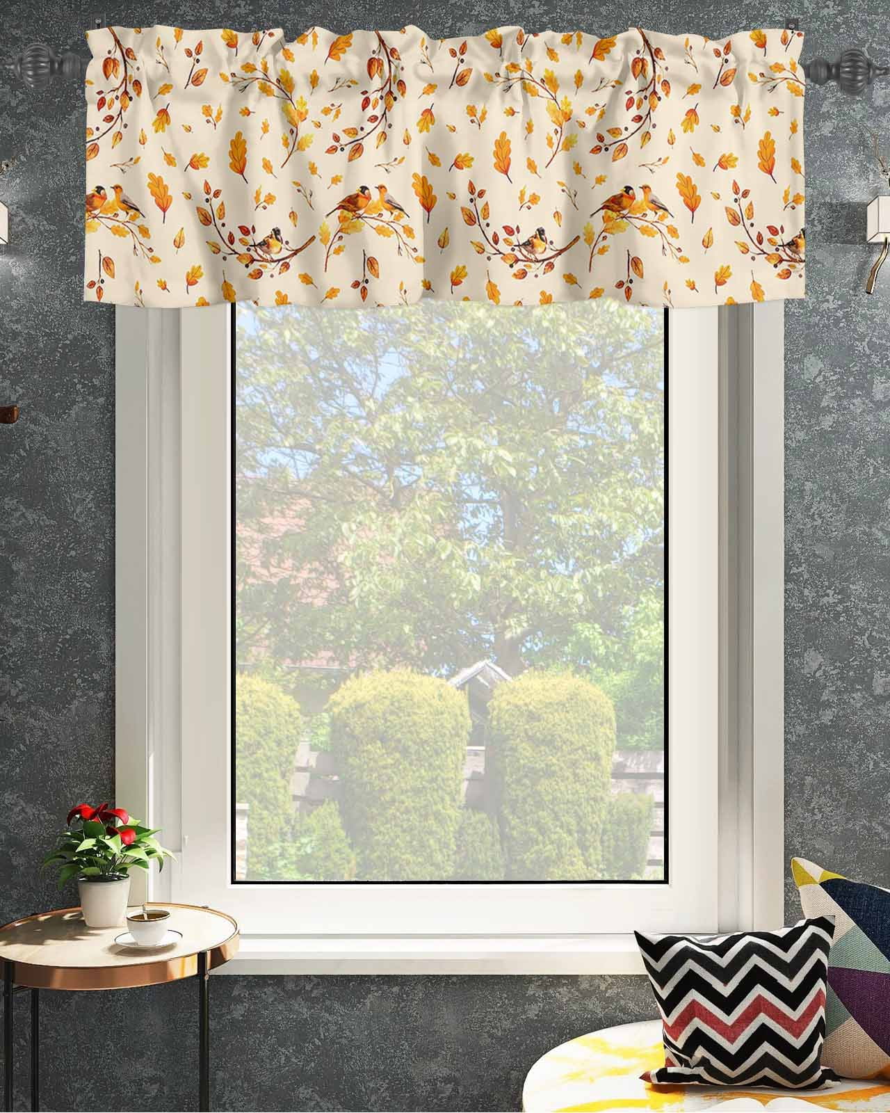 Fall Bird Maple Leaves Tree Branch Orange Window Valances, Valances for ...